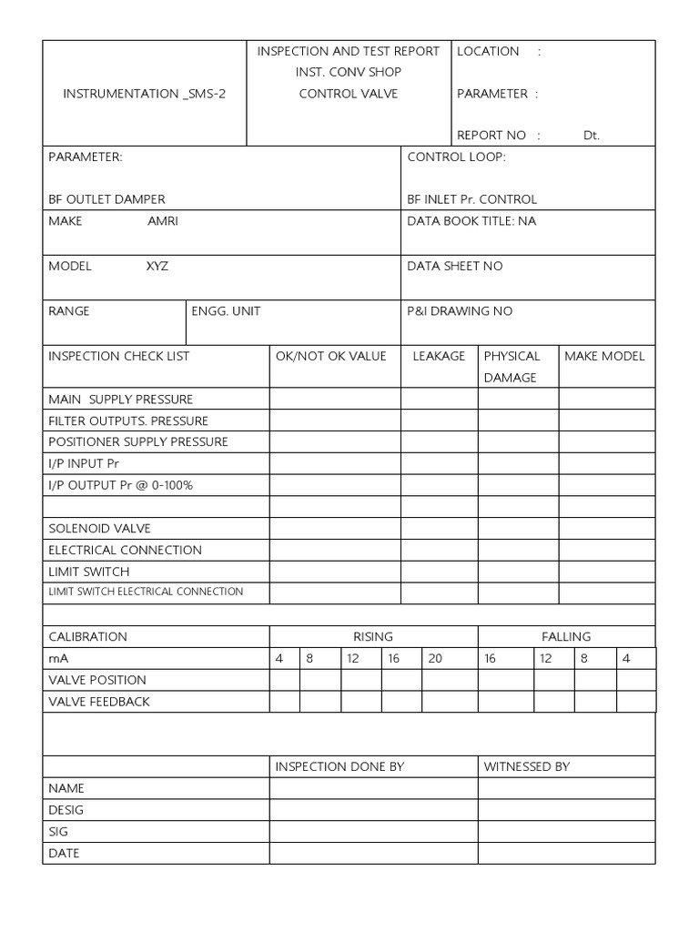 Control Valve Check Sheet | PDF