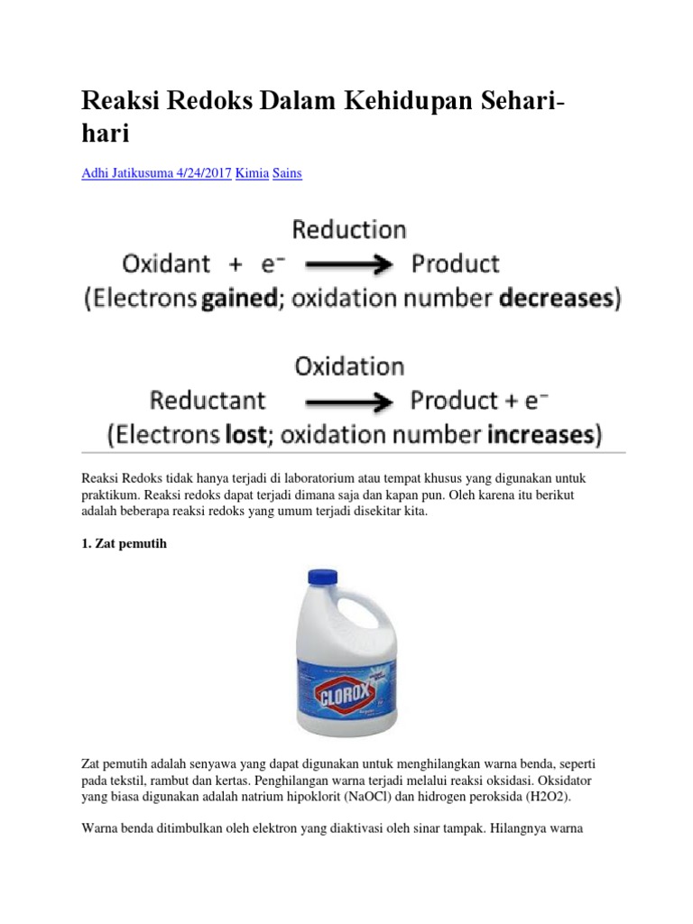 Reaksi Redoks Dalam Kehidupan Sehari | PDF