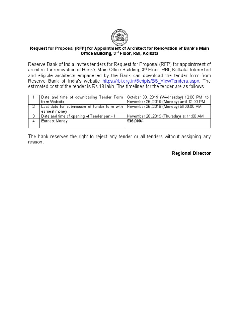 Request For Proposal (RFP) For Appointment of Architect For Renovation ...