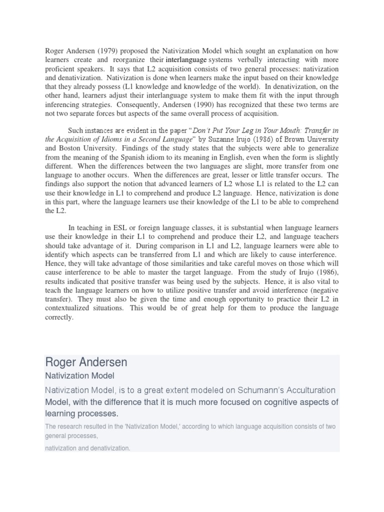 Roger Andersen | PDF | Second Language | Second Language Acquisition