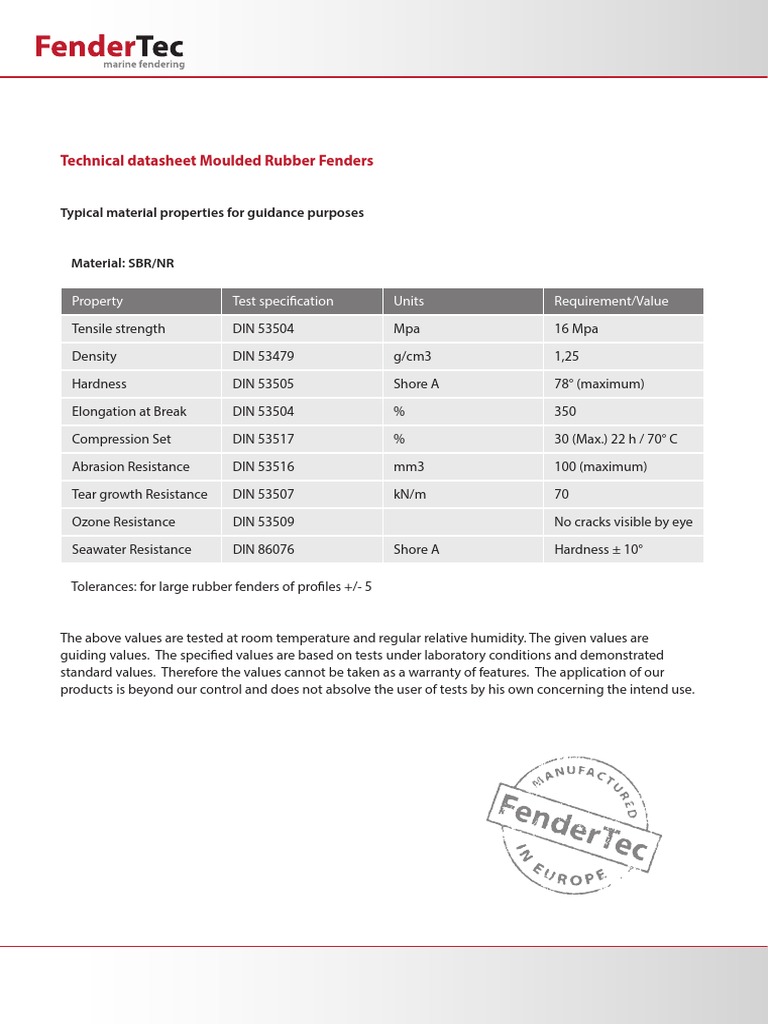 Technical Datasheet Moulded Rubber Fenders | PDF