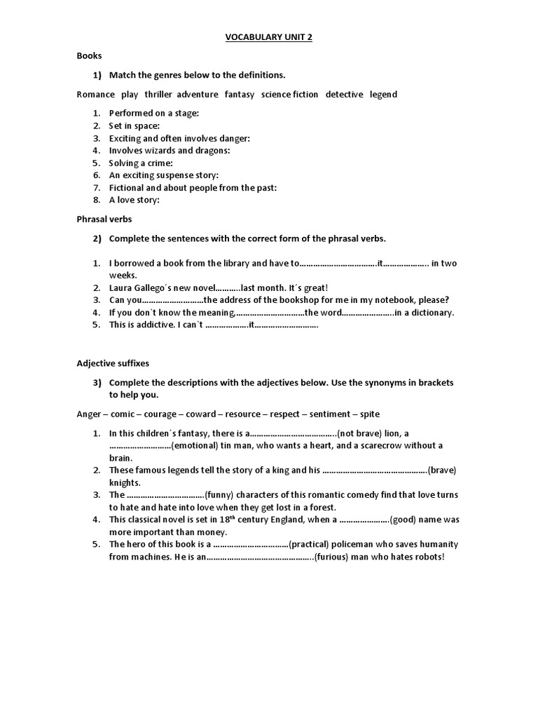 Unit 2 Vocabulary Exercises | PDF