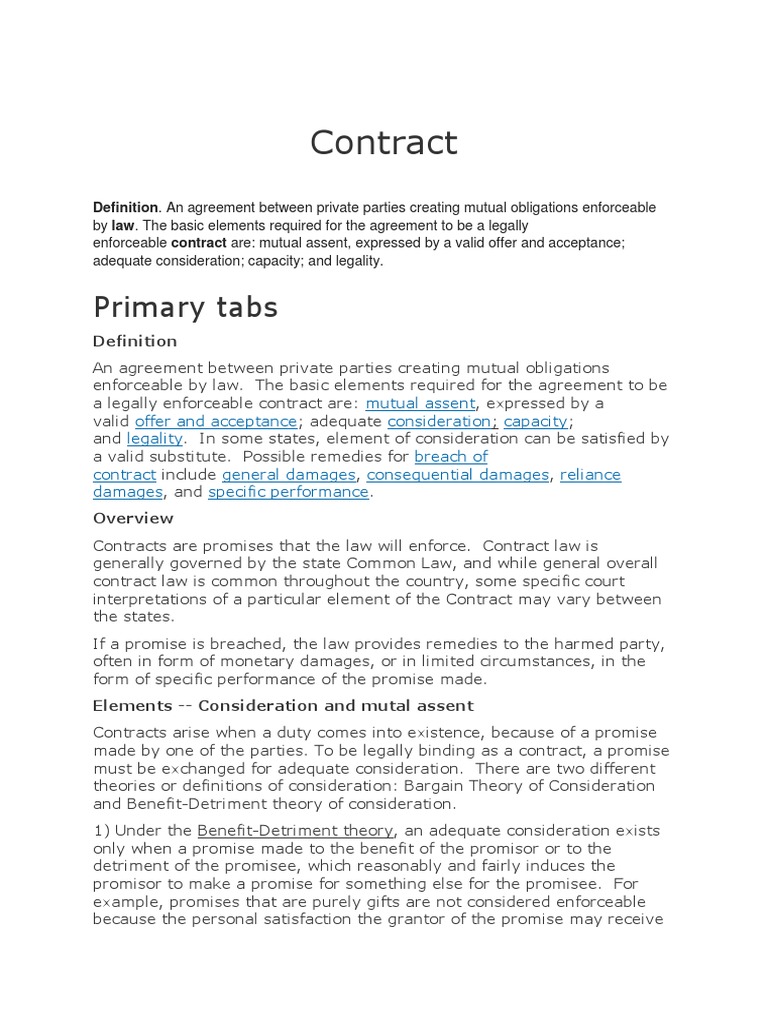 Contract: Primary Tabs | PDF | Consideration | Estoppel