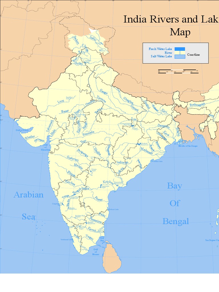 India Rivers and Lakes Map | PDF | Nature