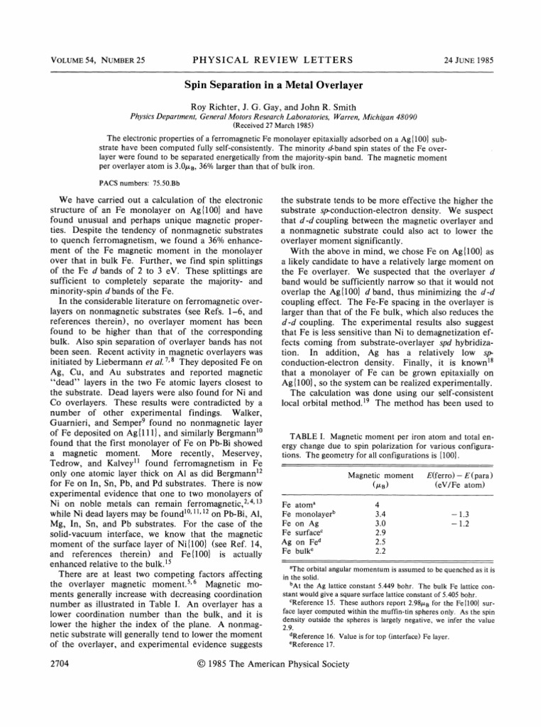 Spin-Phy Rev Lett | PDF | Ferromagnetism | Magnetism