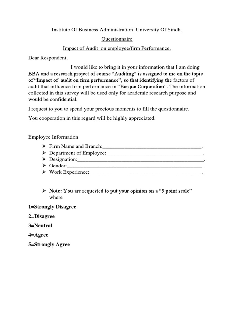 An Audit Questionnaire Sample For Corporation Performance | PDF ...