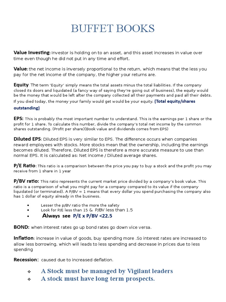 Buffet Books | Download Free PDF | Stocks | Equity (Finance)