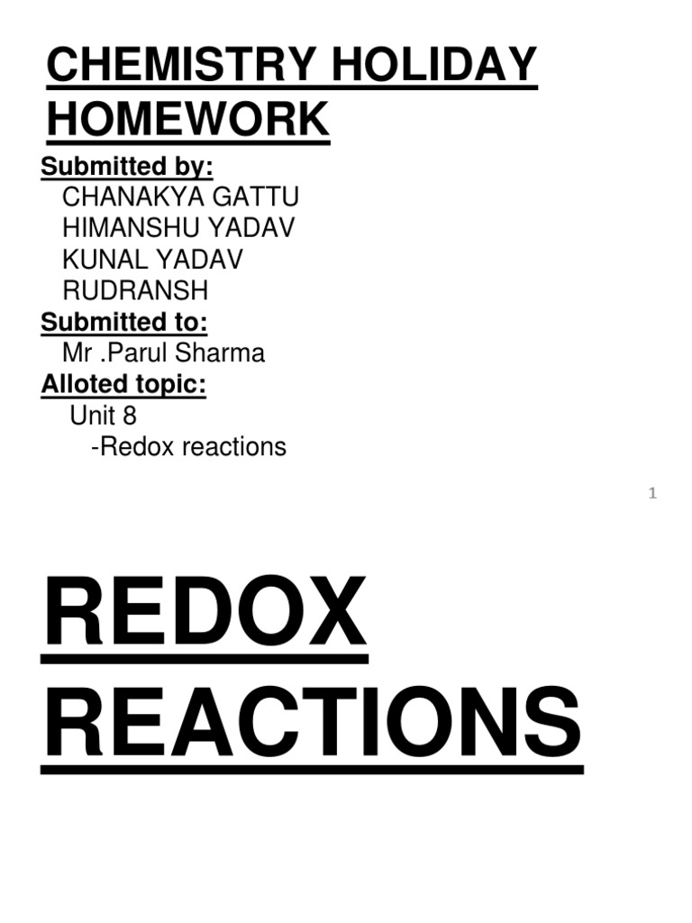 Redox Reactions Holiday Homework | PDF | Redox | Ion
