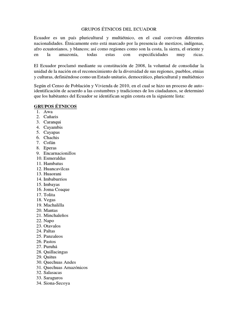 Ecuador Es Un País Pluricultural y Multiétnico | PDF | Comunidad andina ...