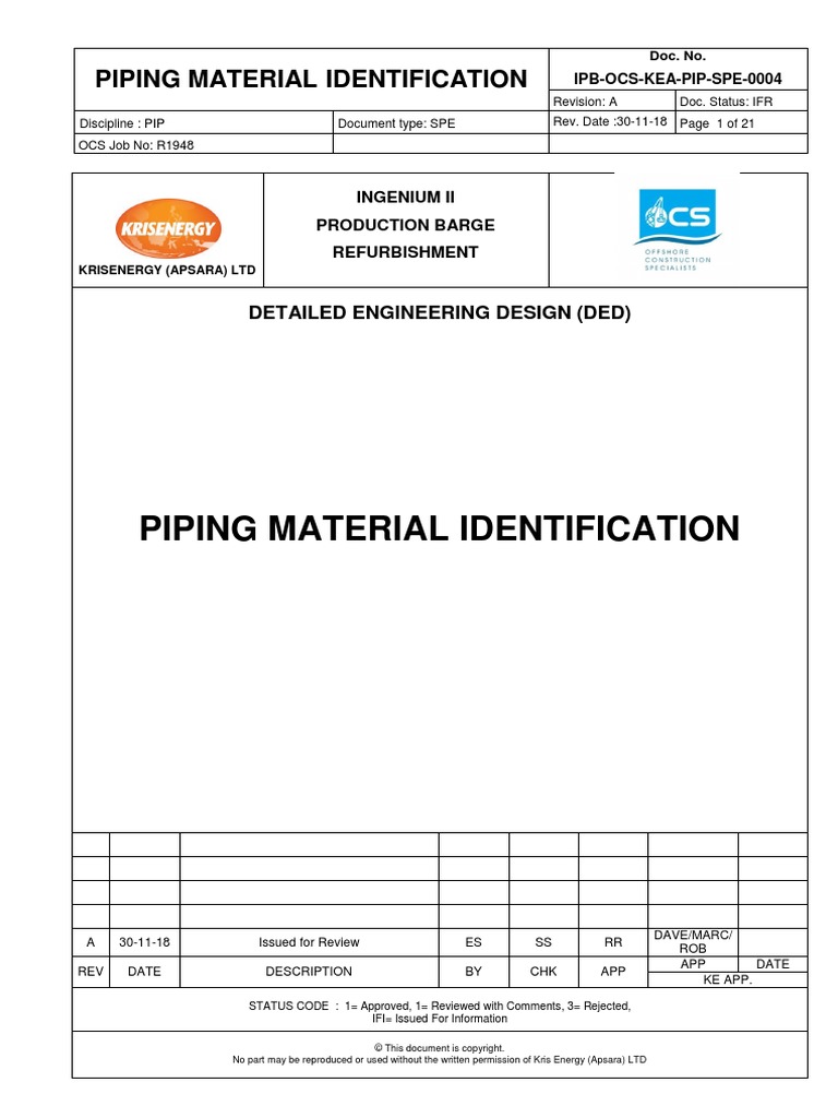 Piping Material Identification | PDF | Pipe (Fluid Conveyance) | Color