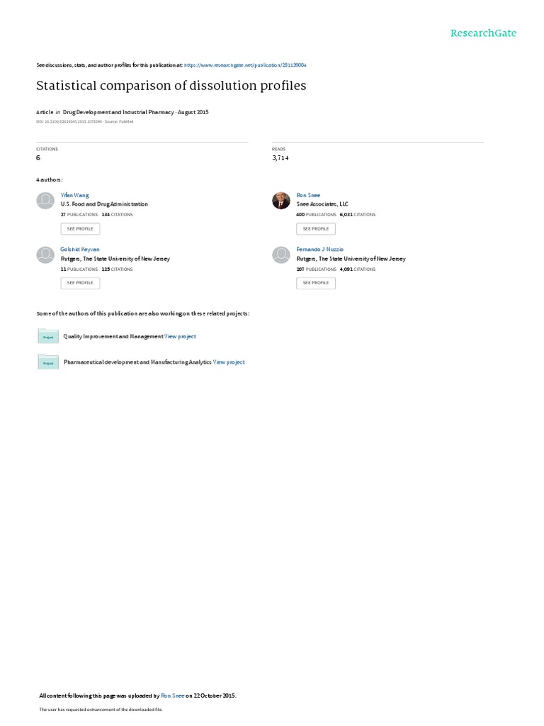 Dissolution Profile | PDF | Principal Component Analysis | Statistical ...