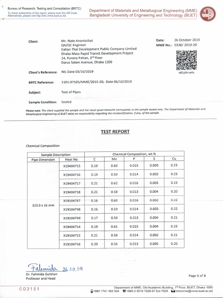 Buet Test Report 3rd Lot 26.10.19 PDF | PDF