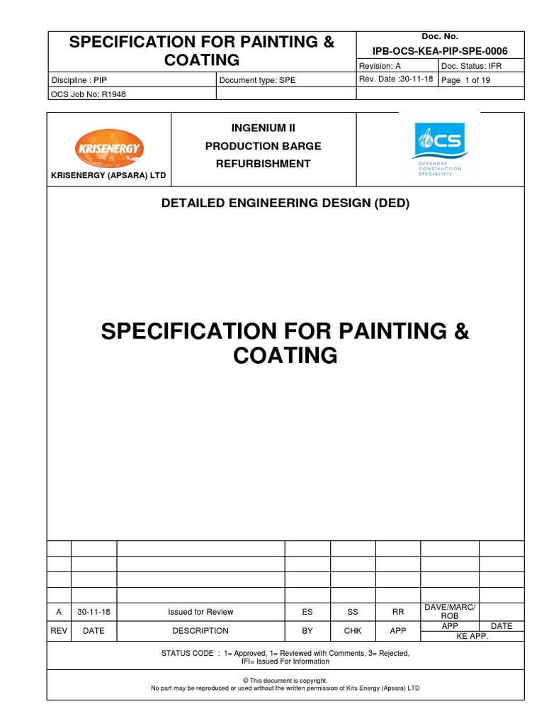 Specification For Painting & Coating | PDF | Specification (Technical Standard) | Paint