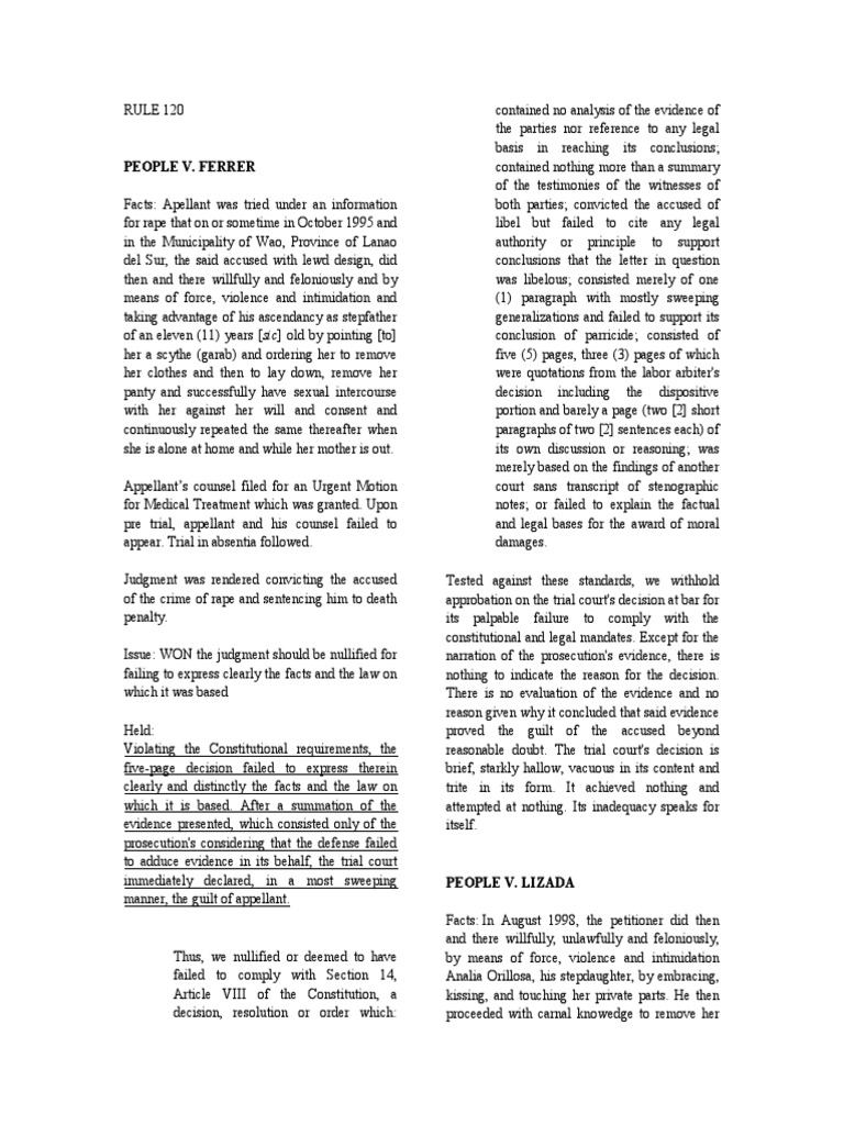 Rule 120 Digests | PDF | Judgment (Law) | Crime & Violence