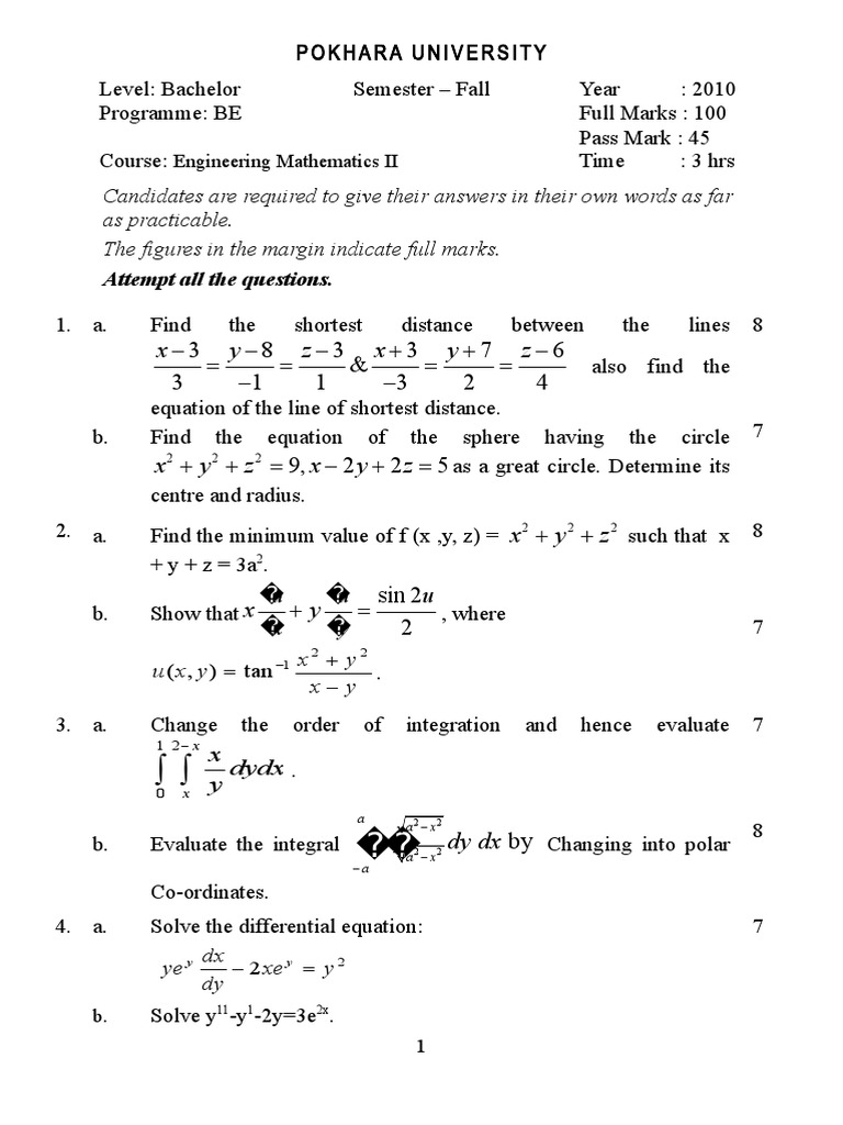 Eng. Math - 2 | PDF | Sphere | Equations