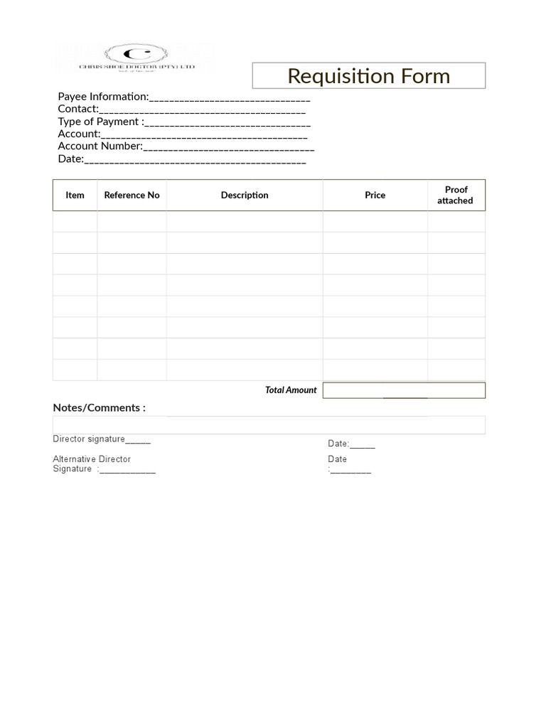 Requisition Form: Item Reference No Description Price Proof Attached ...