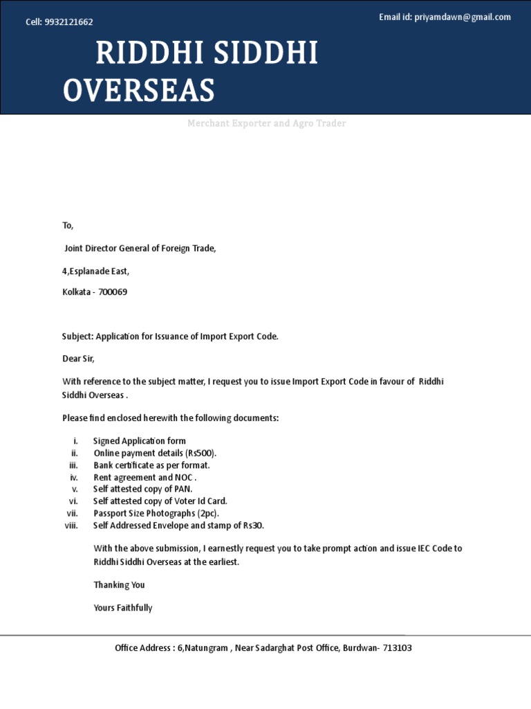 DGFT Cover Letter | PDF | Finance & Money Management | Law