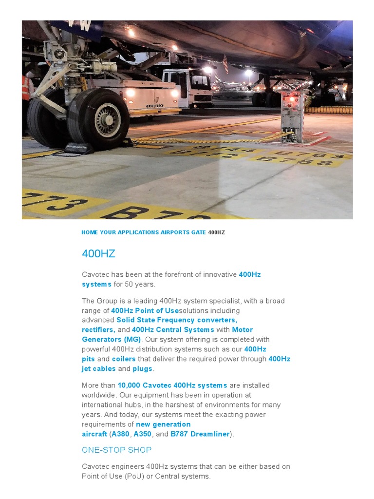 400Hz - Cavotec SA | PDF | Graphics Processing Unit | Aircraft