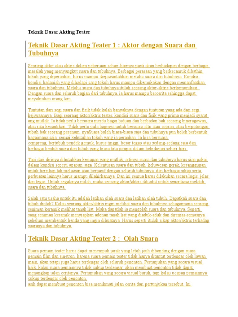 Teknik Dasar Akting Teater | PDF