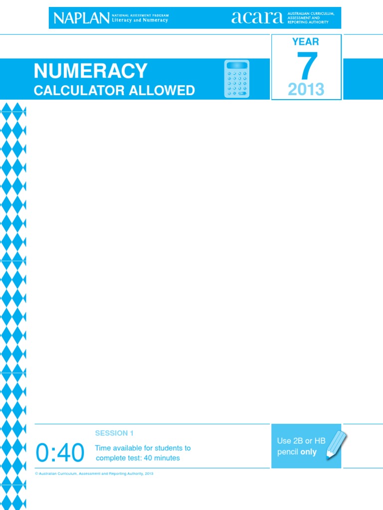 Naplan 2013 Final Test Numeracy Year 7 (Calculator) | PDF | Area | Geometry