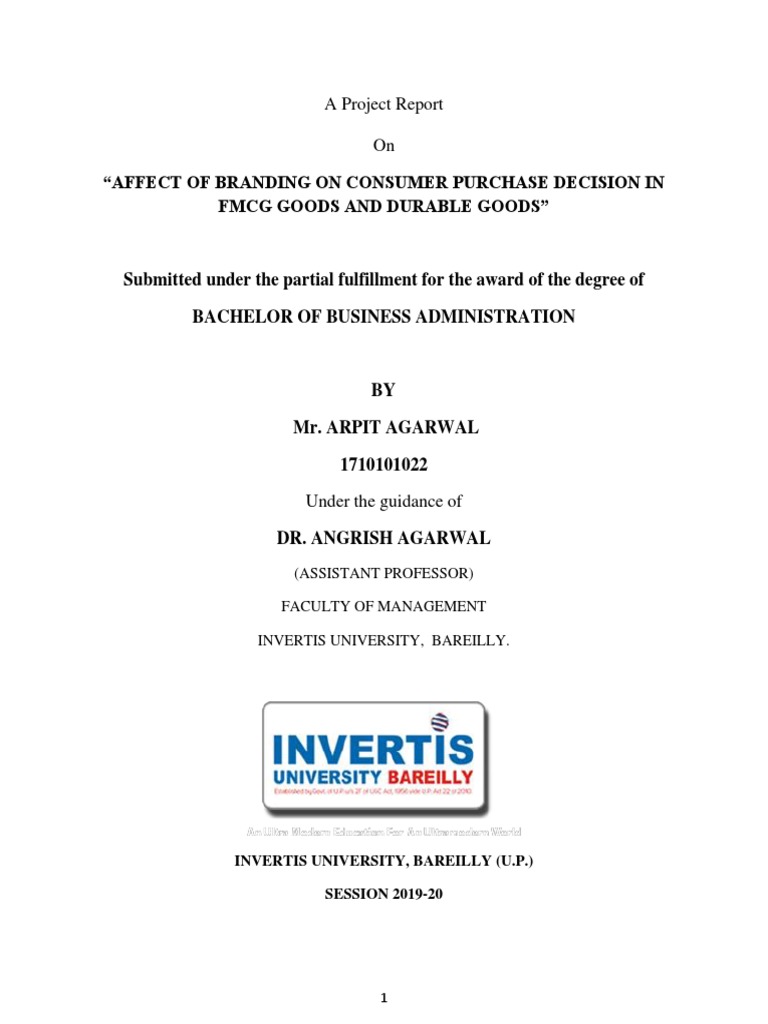 Project Report On Effect of Branding On Consumers of FMCG Products and ...