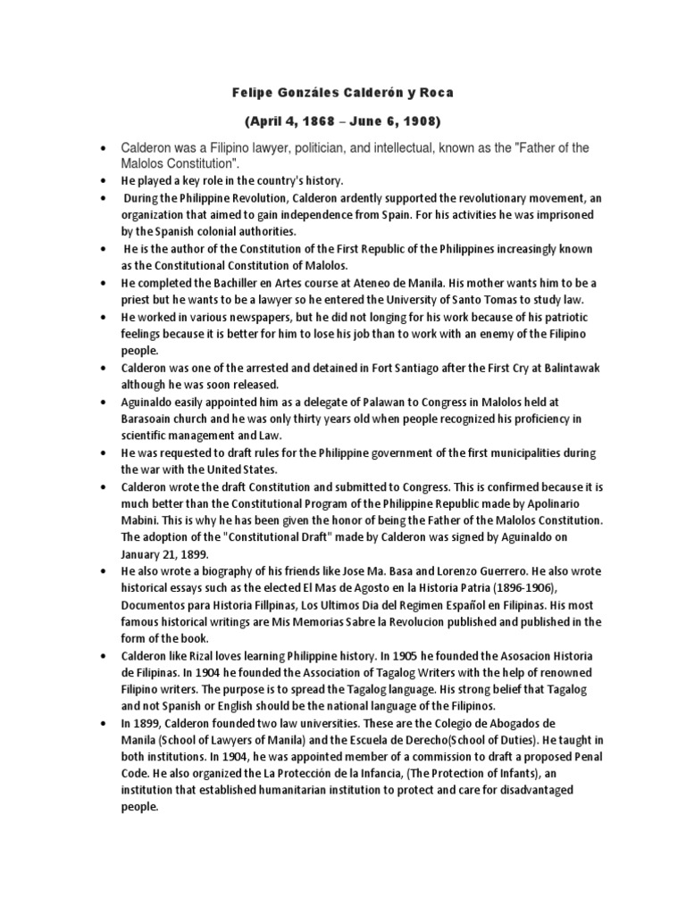 Calderon Was A Filipino Lawyer, Politician, and Intellectual, Known As ...