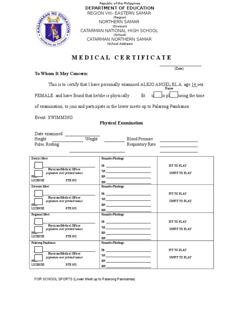2020 MedicalCertificate (ATHLETE) | PDF | Physical Examination | Health ...