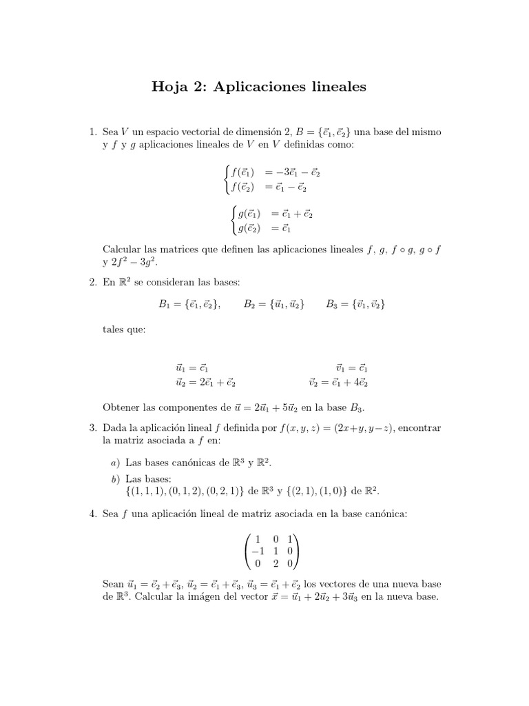 Aplicaciones Lineales y Bases | PDF | Mapa lineal | Base (álgebra lineal)