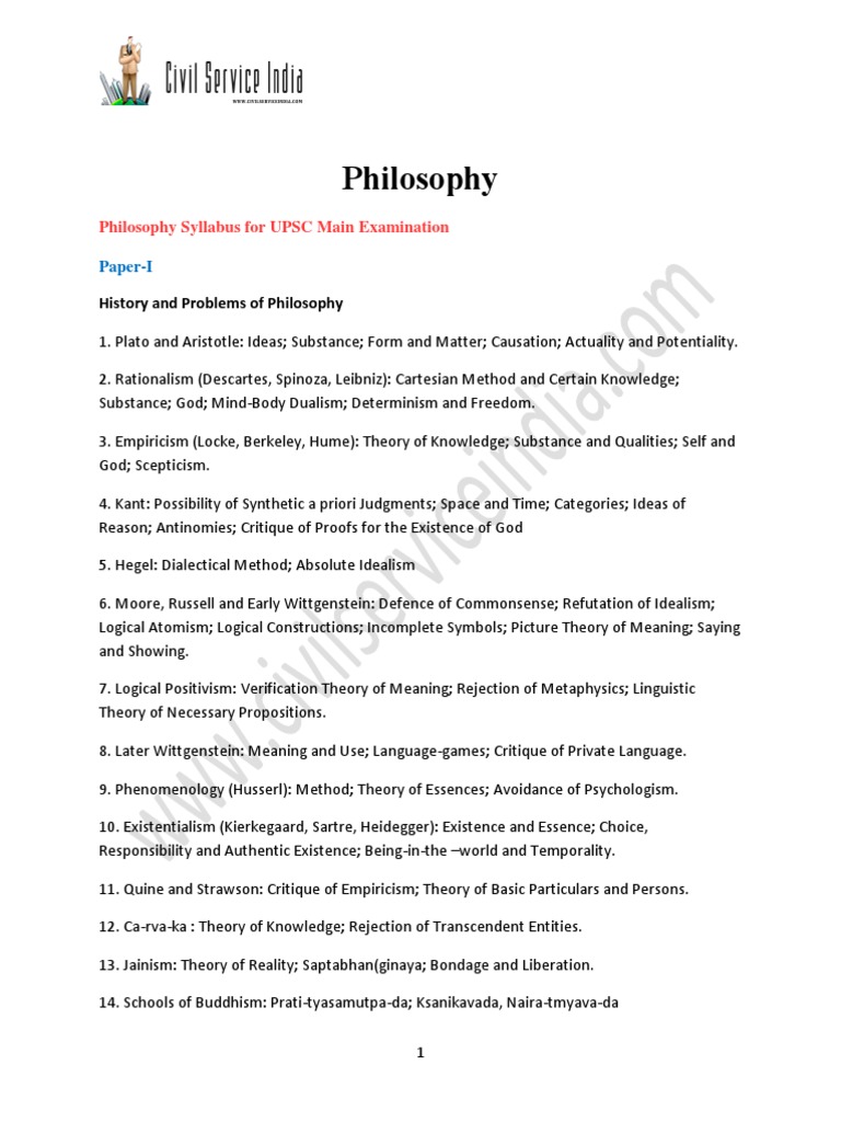 Philosophy: Philosophy Syllabus For UPSC Main Examination | PDF ...