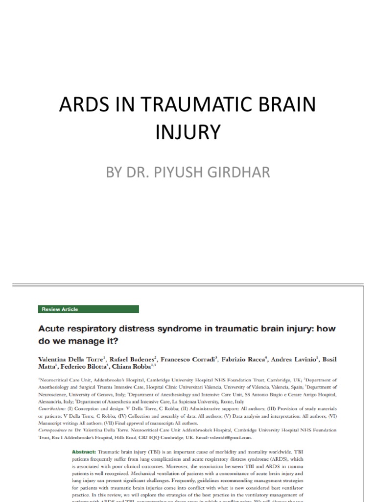 Ards in Traumatic Brain Injury | PDF | Traumatic Brain Injury | Hypoxia ...