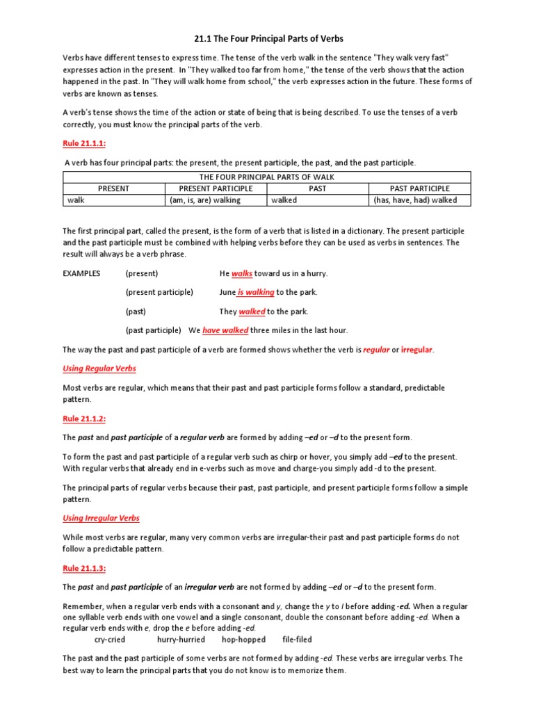 Four Principal Parts of Verbs Explained | PDF | Grammatical Tense | Verb