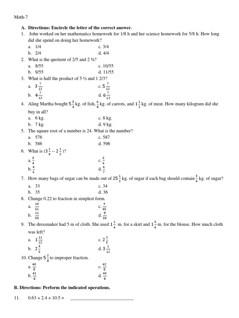 A. Directions: Encircle The Letter of The Correct Answer | PDF ...