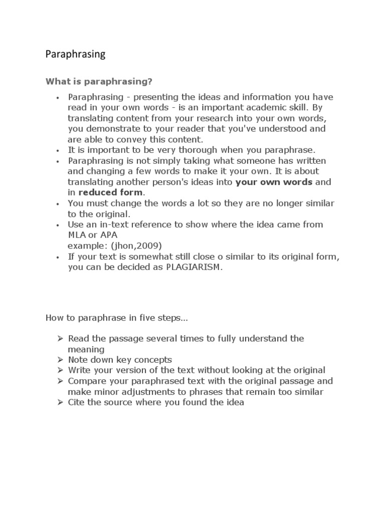 Paraphrasing Guide: 5 Steps to Paraphrase Text Effectively | PDF