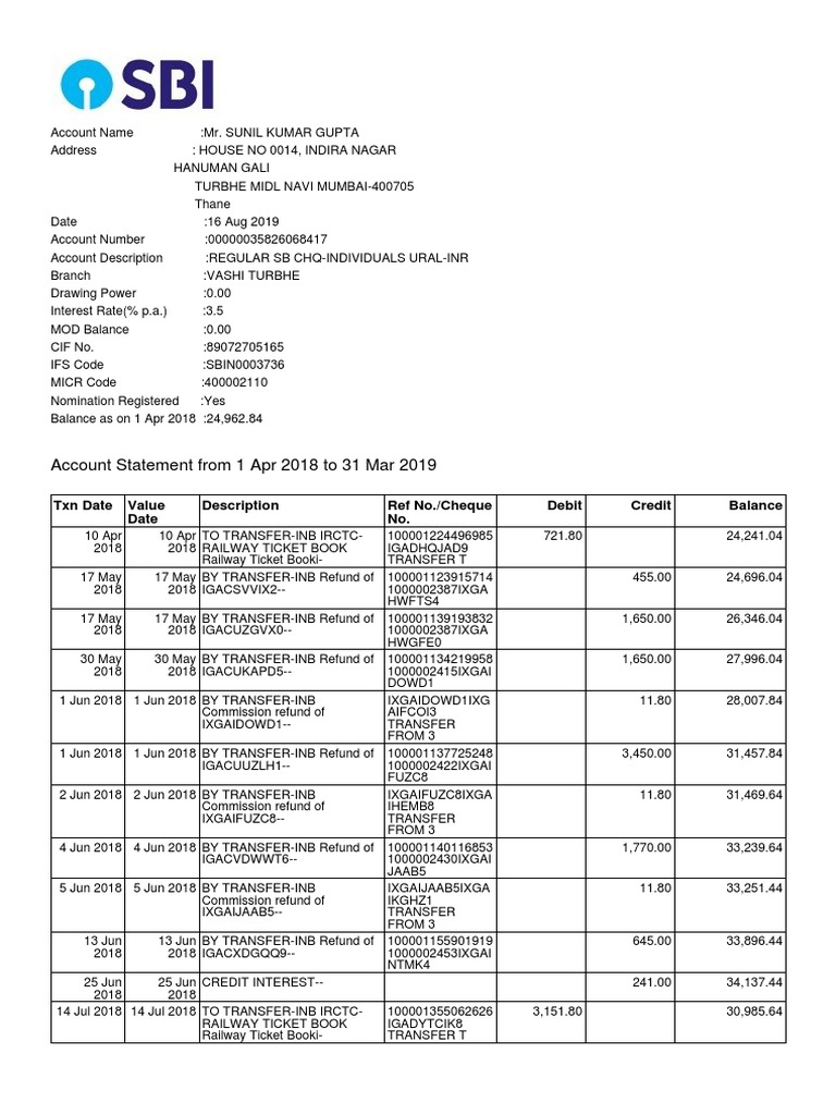 Sbi Statement PDF | PDF | Reserve Bank Of India | Credit Card