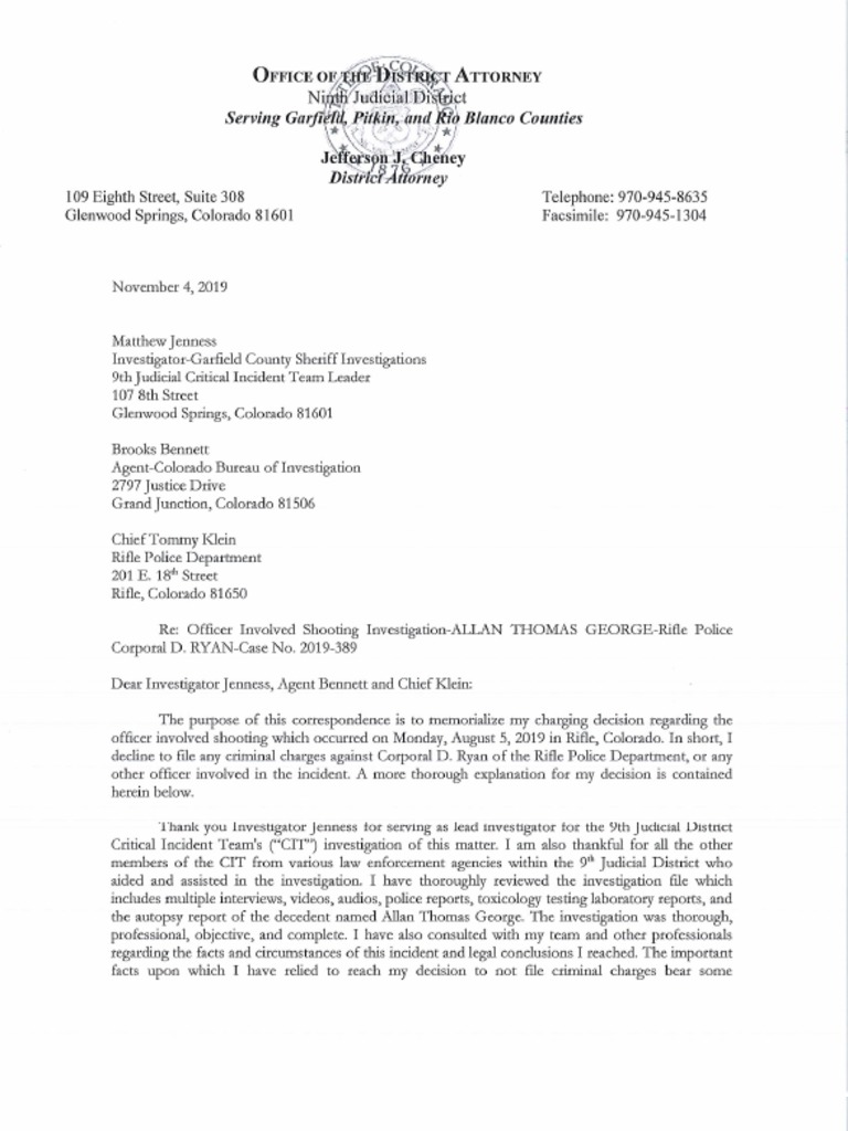 Allan George Rifle Police Shooting Decision Letter