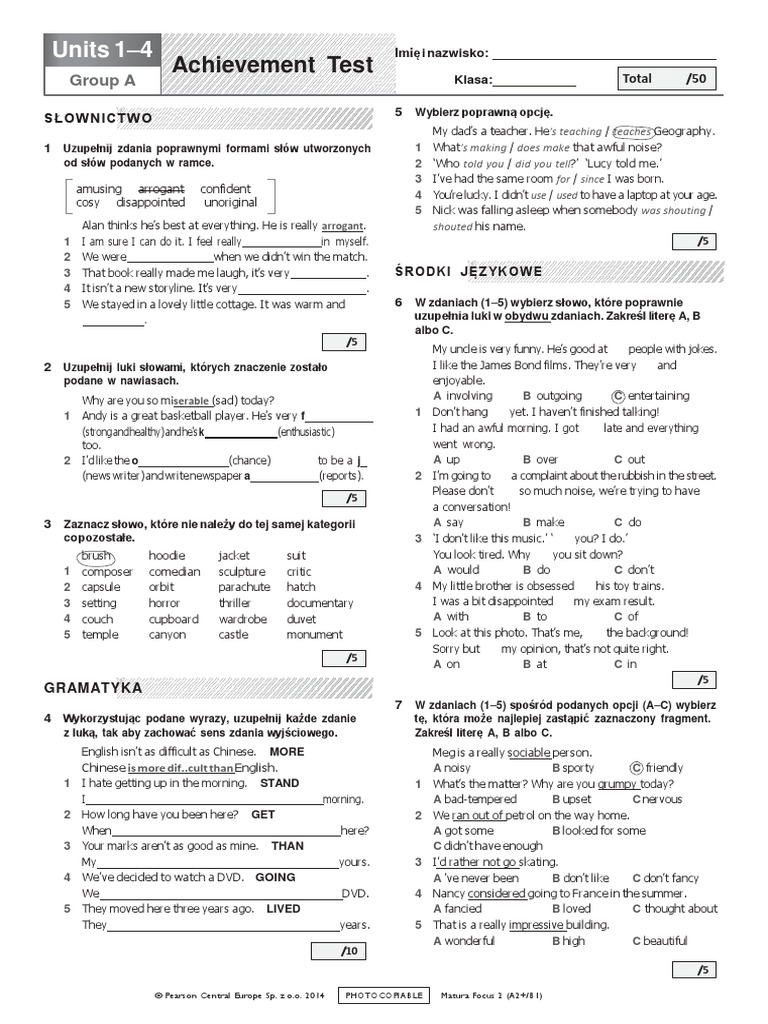 Matura Focus 3 Sprawdzian Unit 8