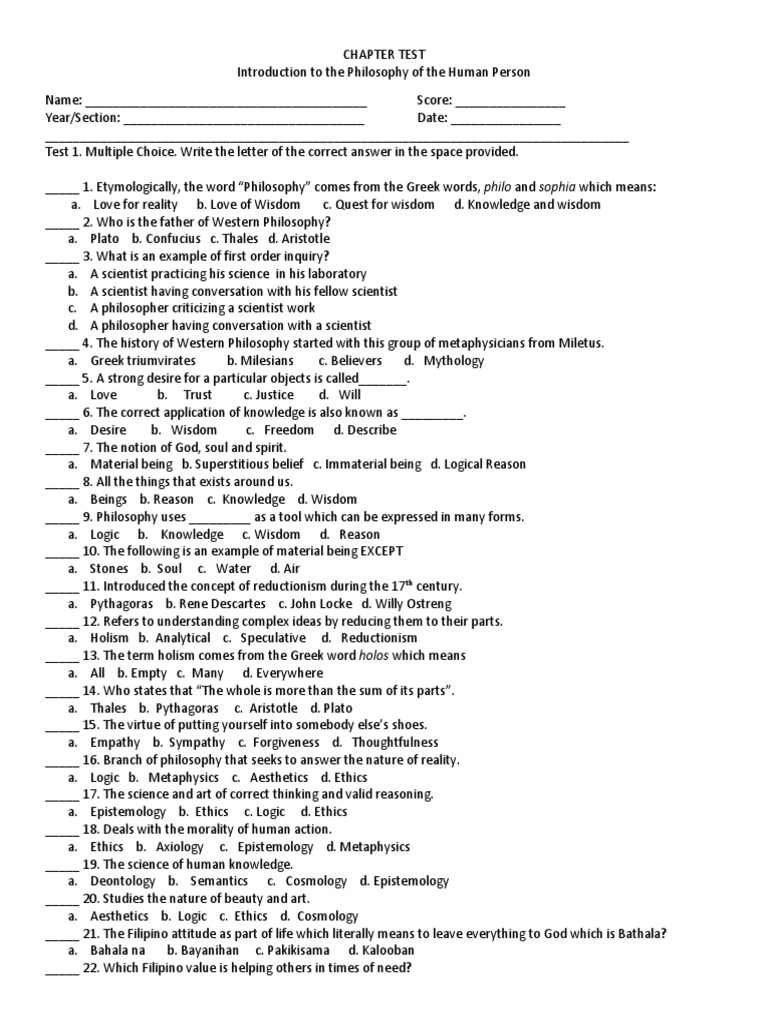 Philo 1st Chapter Test | PDF | Reason | Science