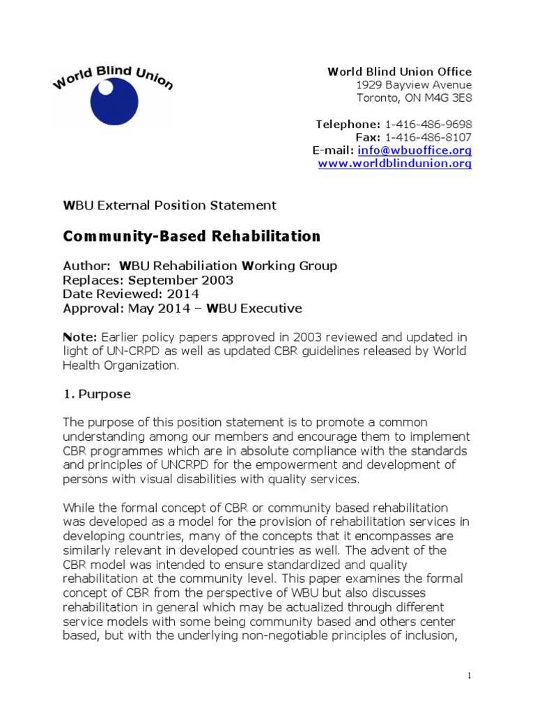 Community Based Rehabilitation | PDF | Visual Impairment | Disability