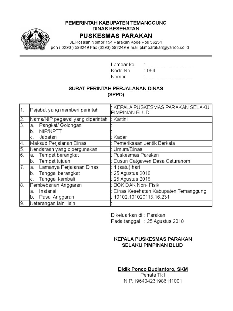 SPPD Pemeriksaan Jentik Dinas Kesehatan | PDF