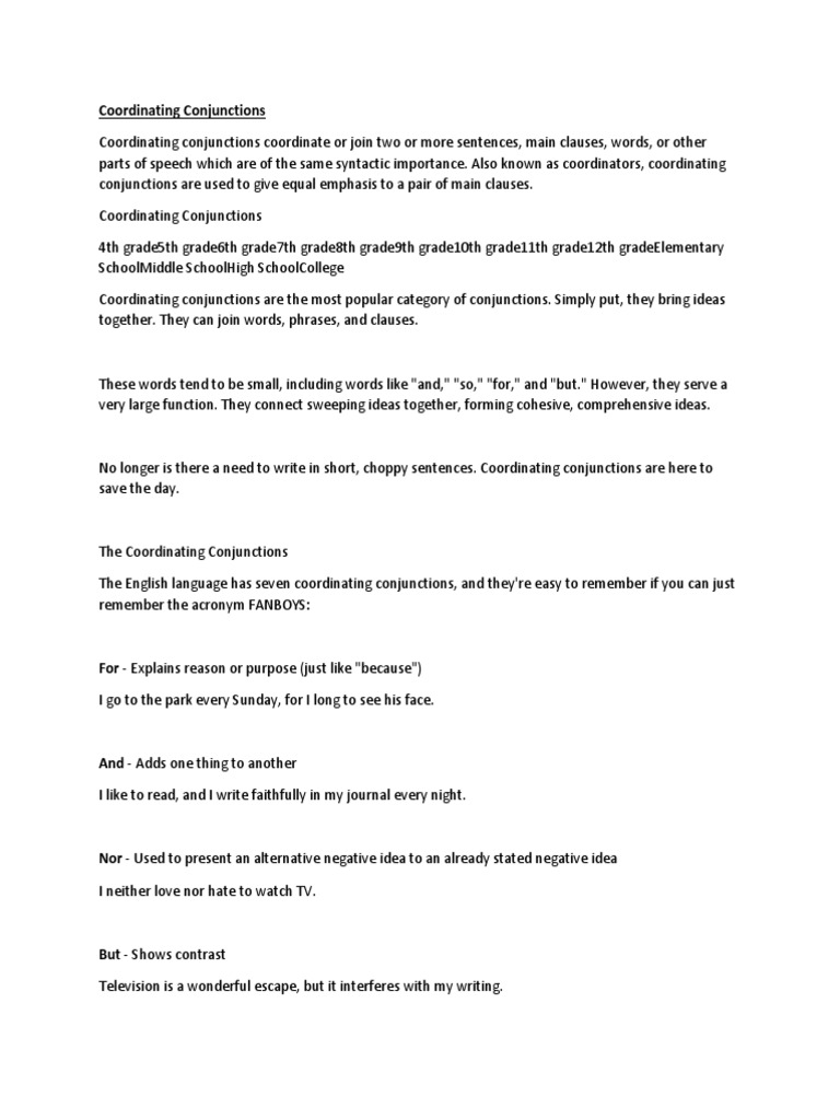 Coordinating Conjunctions | PDF | Human Communication | Semiotics