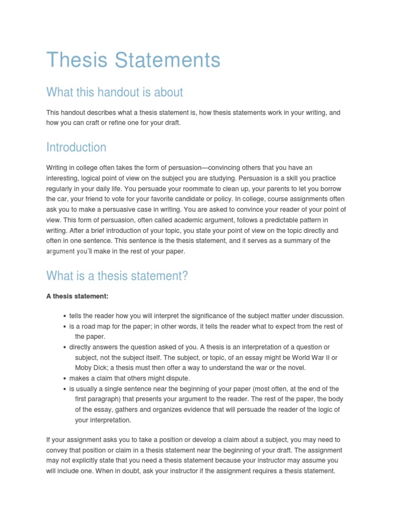 Thesis Statements: What This Handout Is About | PDF | Huckleberry Finn ...