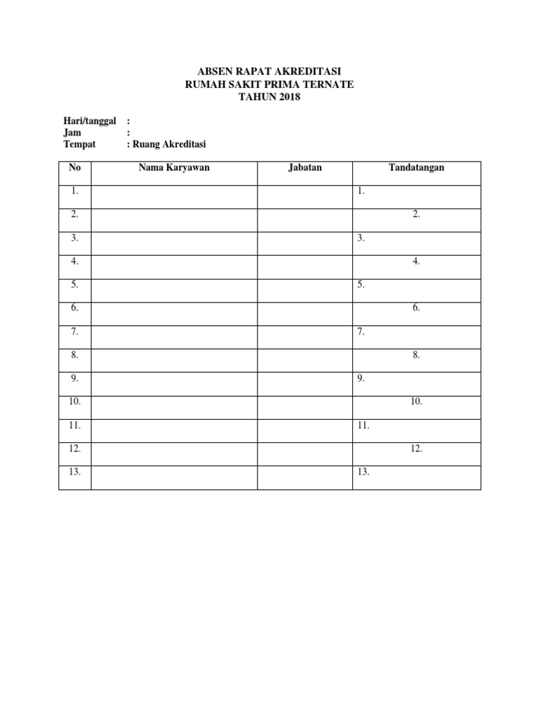 Absen Rapat Akreditasi File Kosong | PDF
