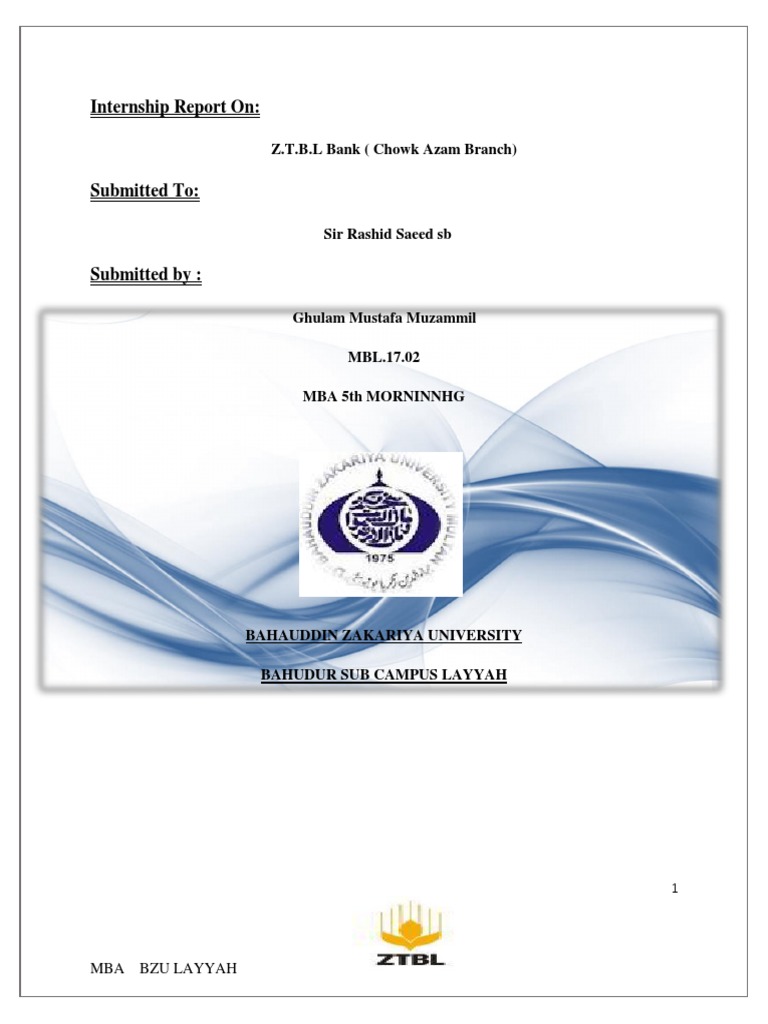 Mba 5th ZTBL Internship Report | PDF | Banks | Employment