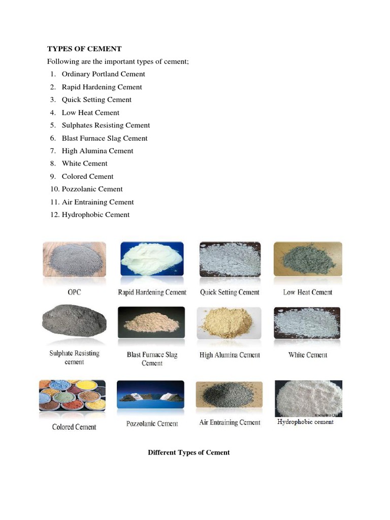 Different Types of Cement | PDF | Cement | Concrete