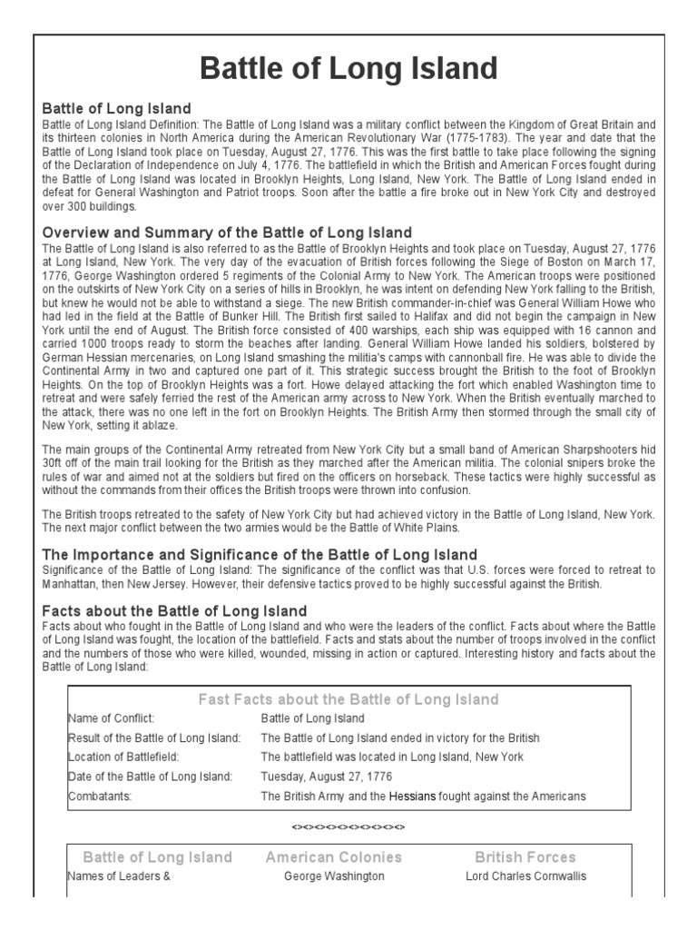Battle of Long Island Info Text | PDF | American Revolutionary War ...