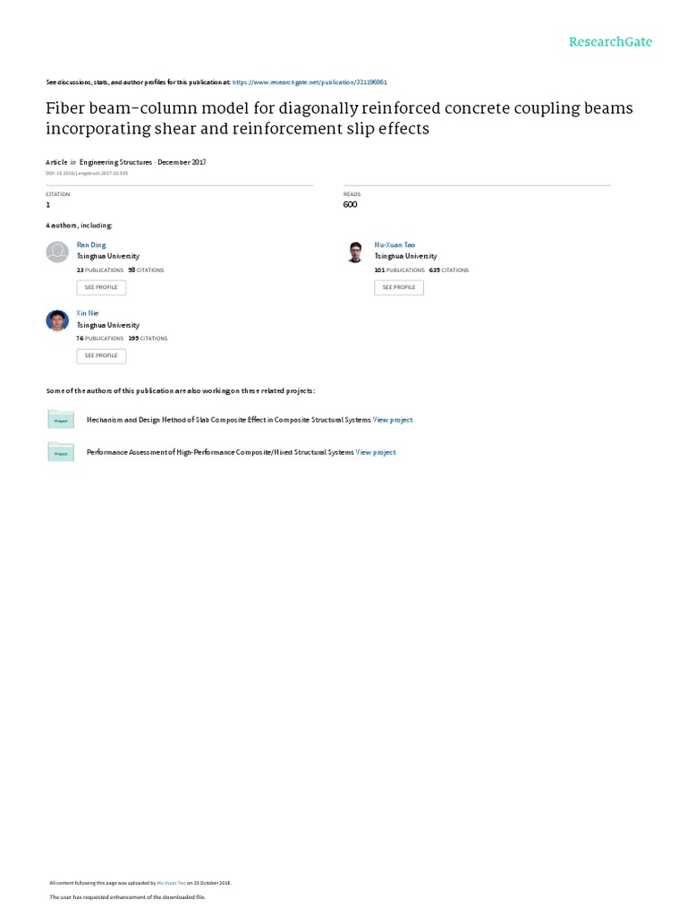 Fiber Beam-Column Model For Diagonally Reinforced Concrete Coupling ...