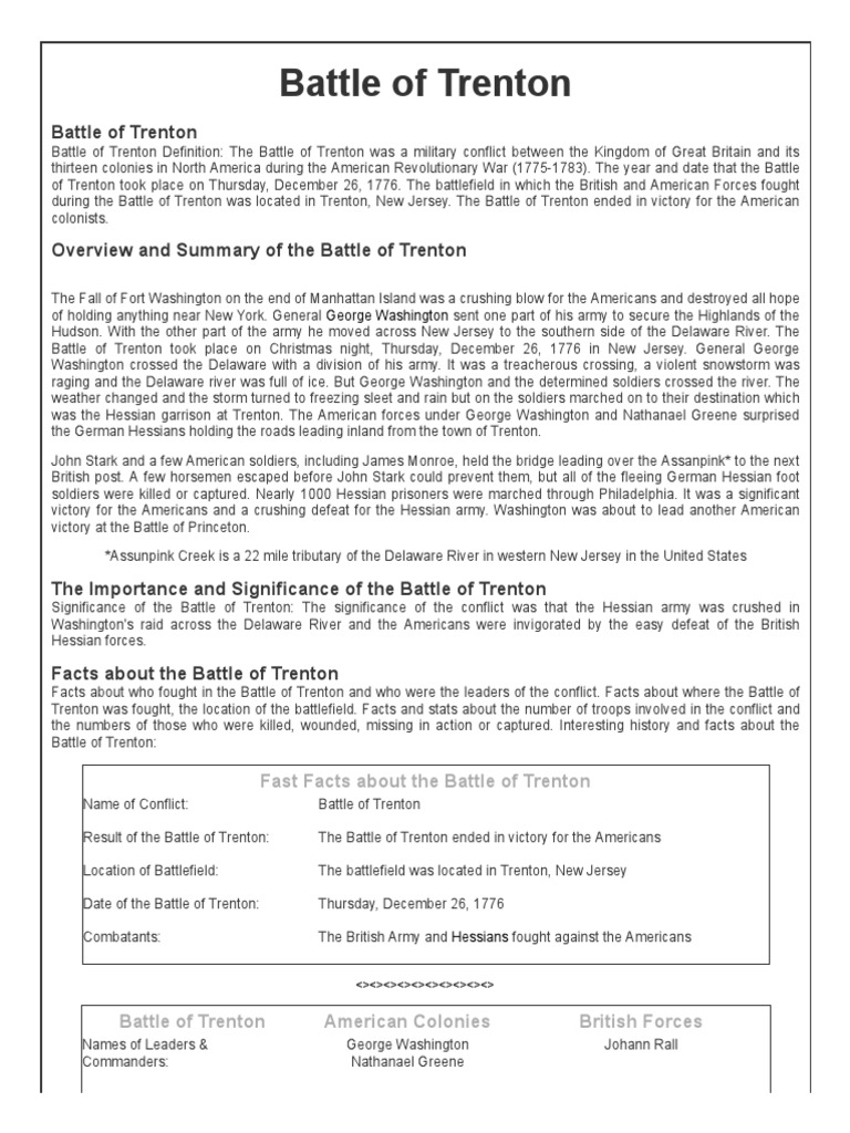Battle of Trenton Info Text | PDF | United States Wars | United Kingdom ...