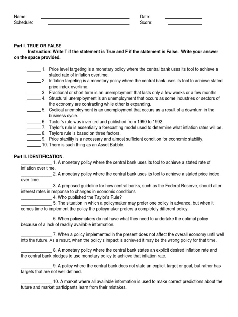 Part L. True or False Instruction: Write T If The Statement Is True and F If The Statement Is ...