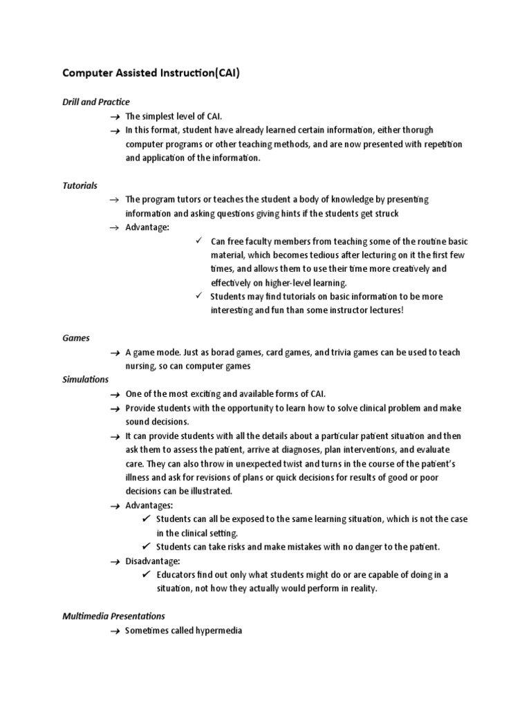 An Overview of Computer Assisted Instruction in Nursing: Types of CAI ...