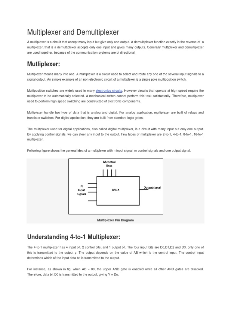 Multiplexer and Demultiplexer PDF | PDF | Electrical Circuits | Electronics